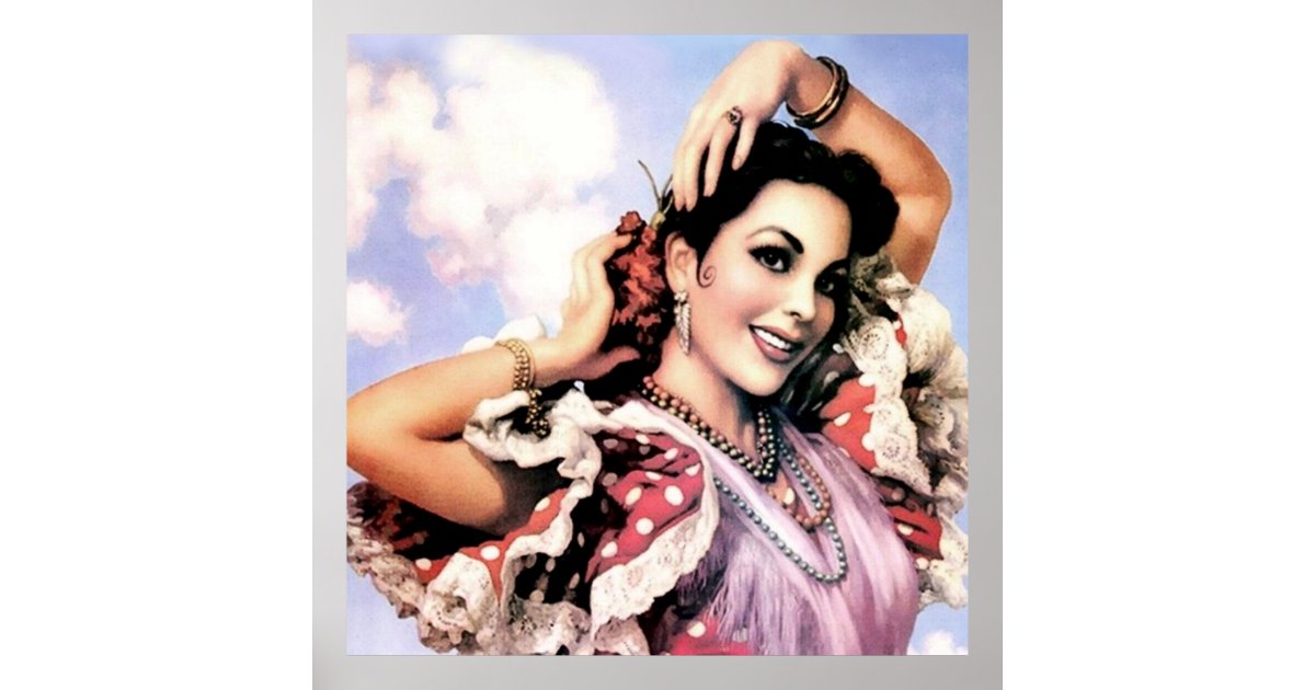 Affiche Belle danseuse de flamenco espagnole en Poka Rouge | Zazzle.fr