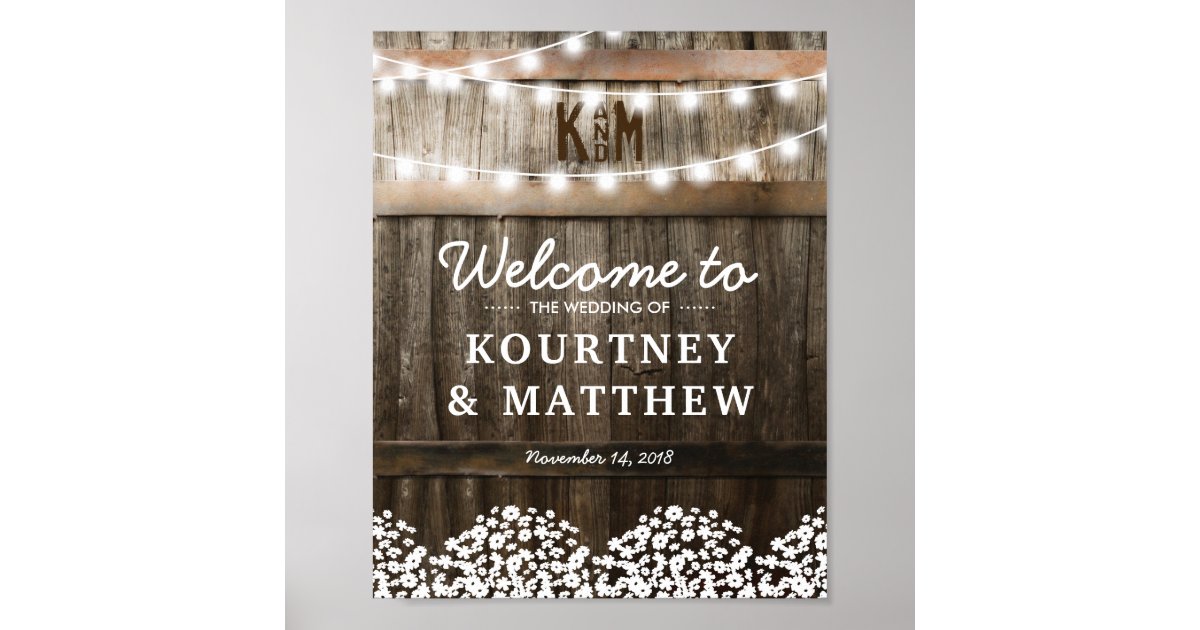 Affiche de bienvenue Mariage campagnard rustique | Zazzle.fr