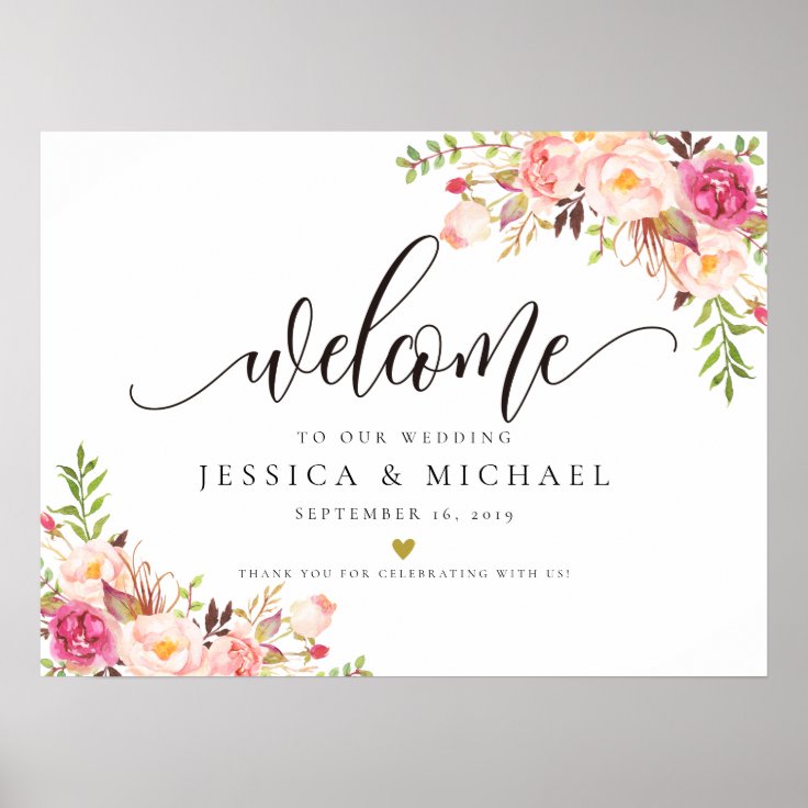 Affiche de bienvenue Mariage floral rustique | Zazzle.fr
