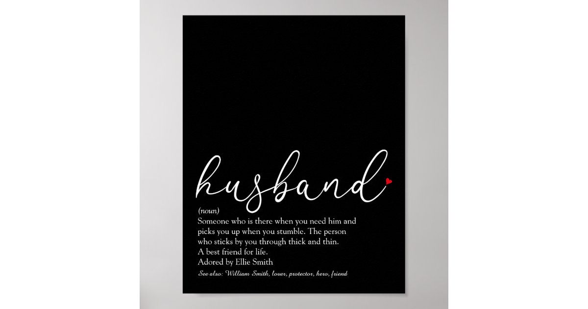 Affiche Définition du mari Script Red Love Heart | Zazzle.fr