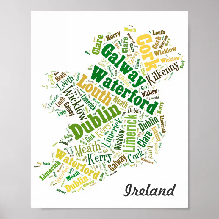 Affiche Ireland Cities Word Art | Zazzle.fr