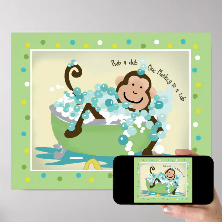 Affiches Singe dans la salle de bain à remous Art Imprimer | Zazzle.fr