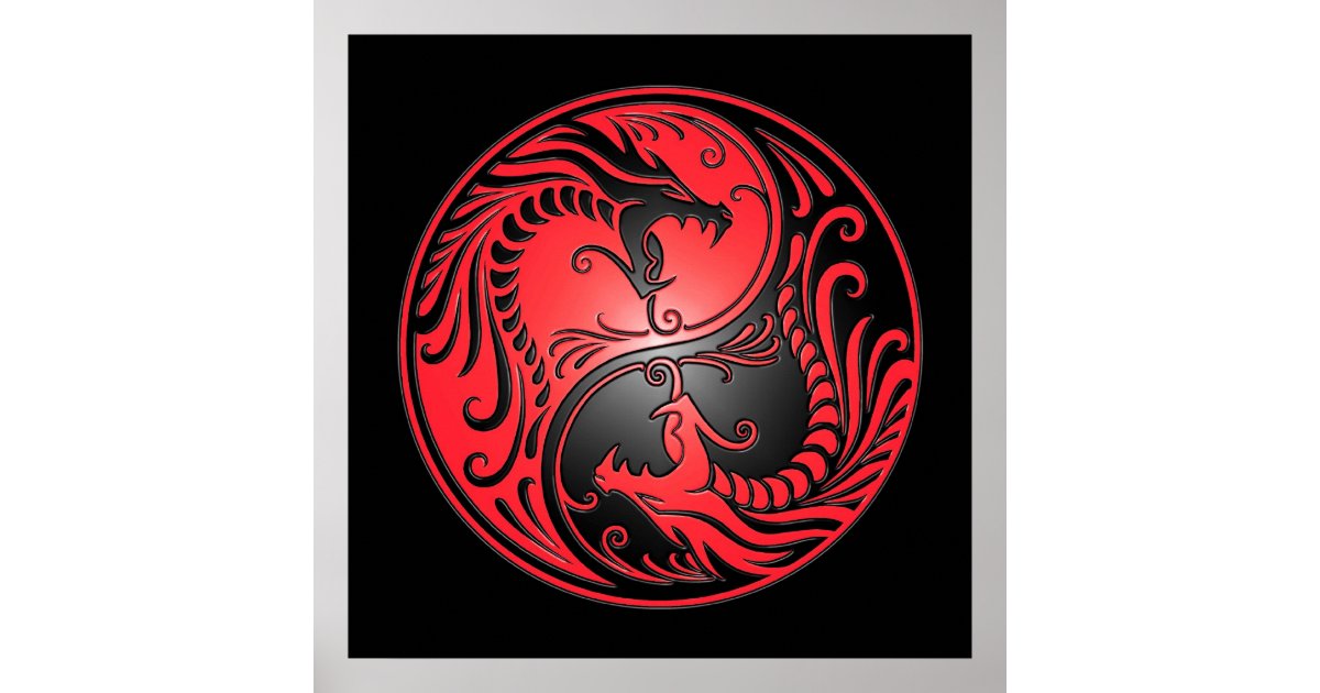 Affiches Yin Yang Dragons, red and black | Zazzle.fr
