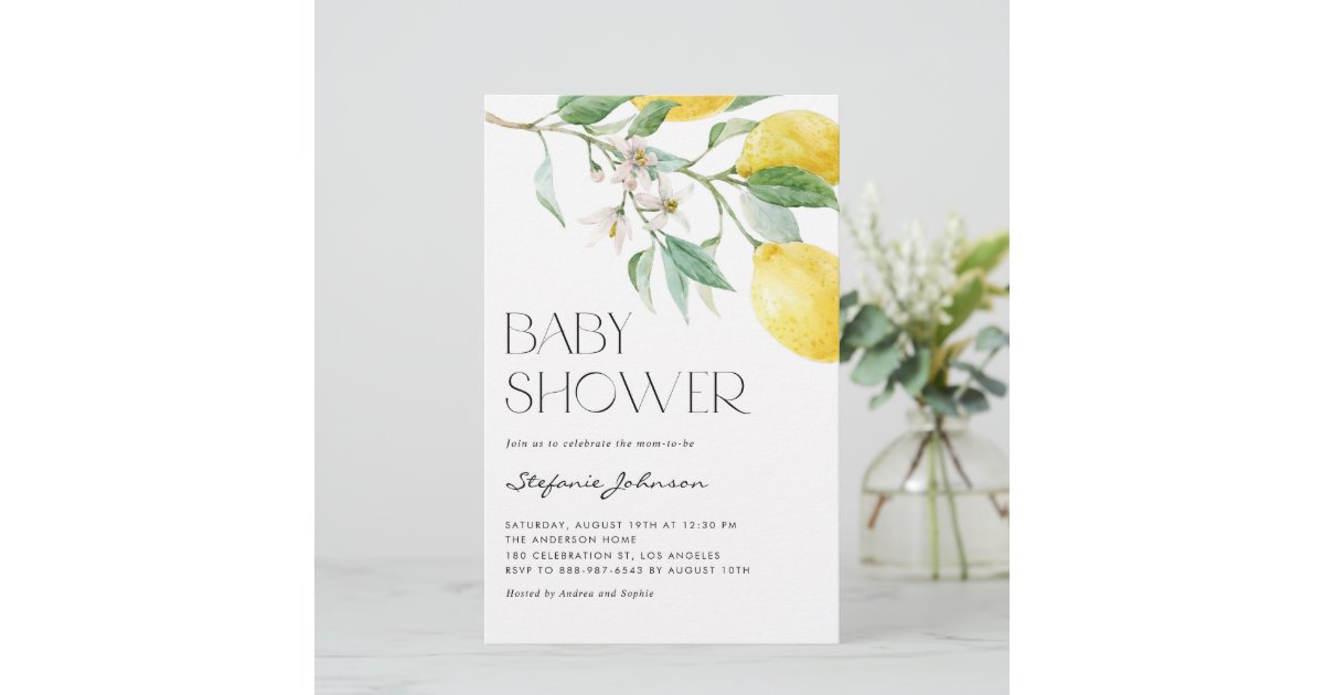 Aquarelle Citron Baby shower d'été Invitation | Zazzle.fr