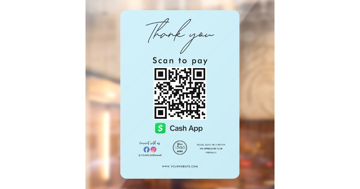 Autocollant Pour Fenêtre Cash App QR Code Logo Merci d'analyse pour ...