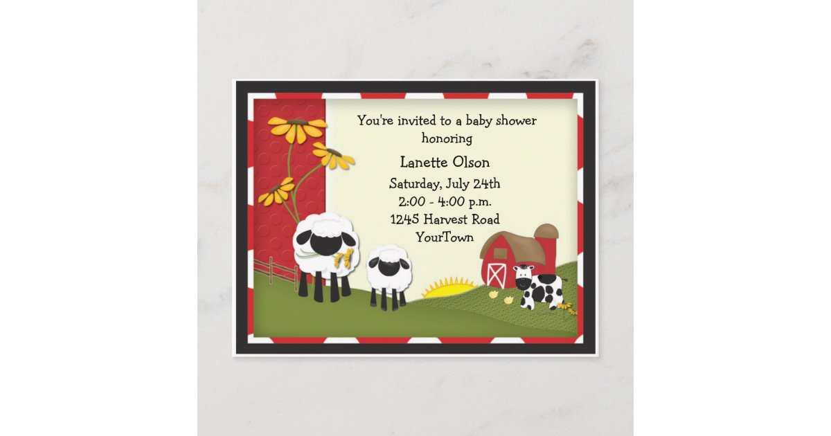 Baby shower rural Carte postale Invitation | Zazzle.fr