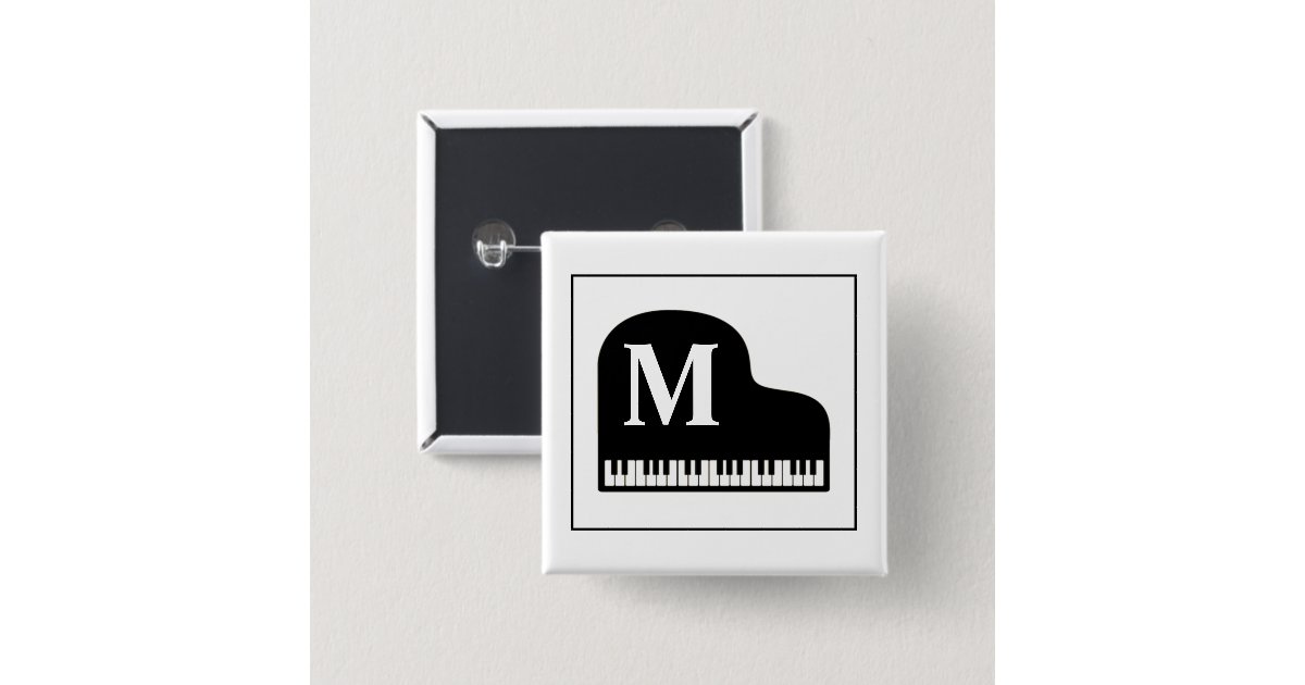 Badge Carré 5 Cm Pianiste Monogramme de piano noir et blanc | Zazzle.fr