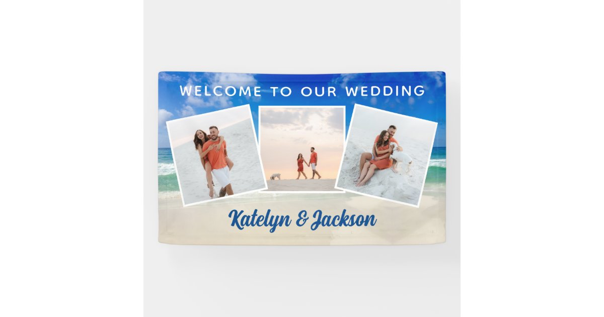 Banderoles Belle plage Photo Collage Mariage Bienvenue | Zazzle.fr