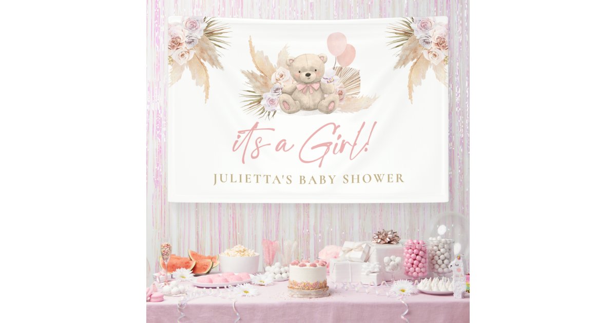 Banderoles Boho Teddy Bear Girl Baby shower rose Bienvenue | Zazzle.fr