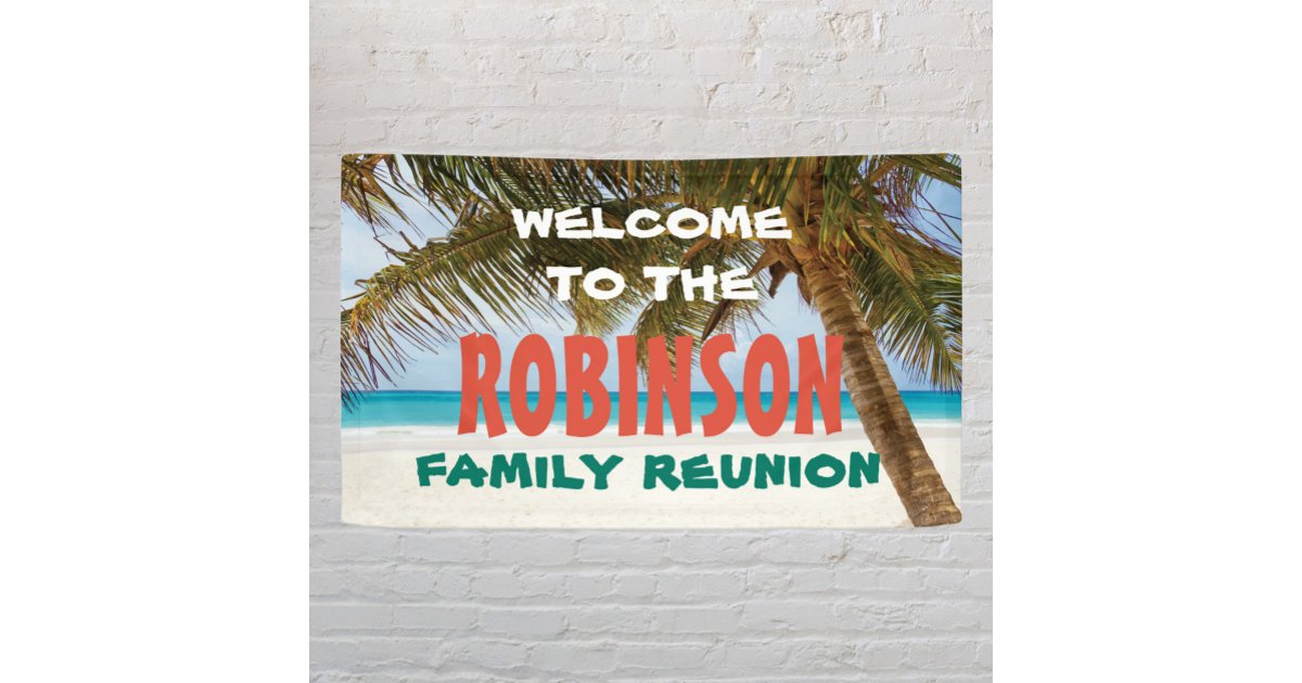 Banderoles Famille Réunion Bienvenue avec plage et palmier | Zazzle.fr