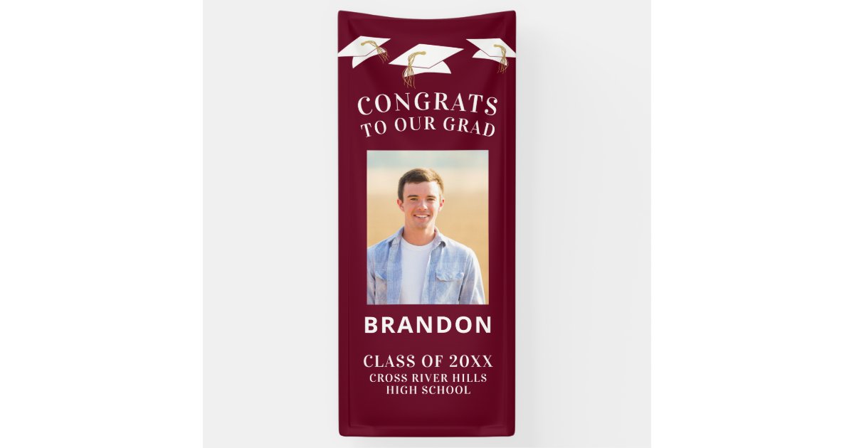 Banderoles Graduation Cap Toss GRATS GRAD Photo Maroon | Zazzle.fr