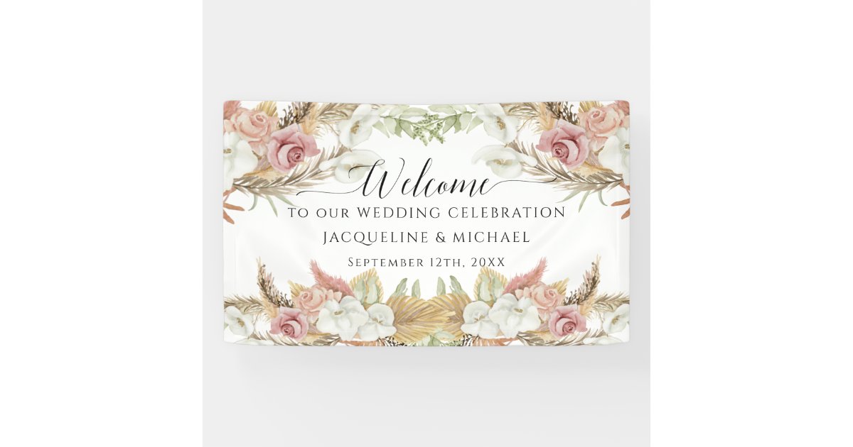 Banderoles Pampas Vert Blush rose Plage Floral Mariage | Zazzle.fr