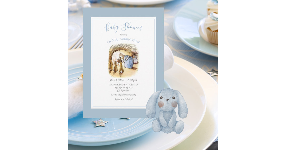 Beatrix Potter Blue Bunny Baby shower Invitation | Zazzle.fr