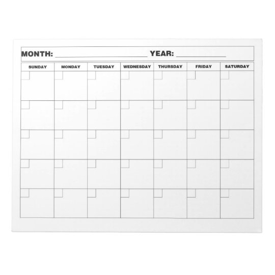Bloc-note Calendrier vide minimal | Zazzle.fr