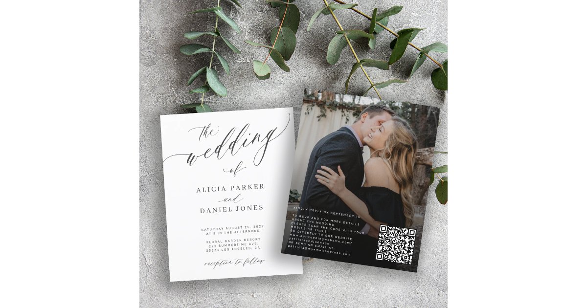 Budget QR code photo mariage élégant Invitation | Zazzle.fr