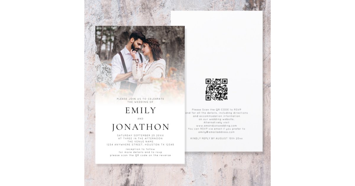 Budget Simple Photo QR Code Mariage Invitation | Zazzle.fr