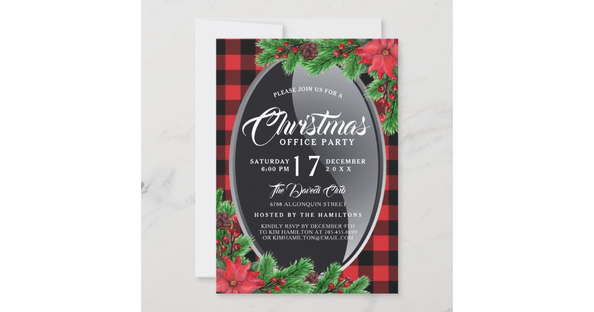 Buffalo plaid avec Poinsettia Party Invitation | Zazzle.fr