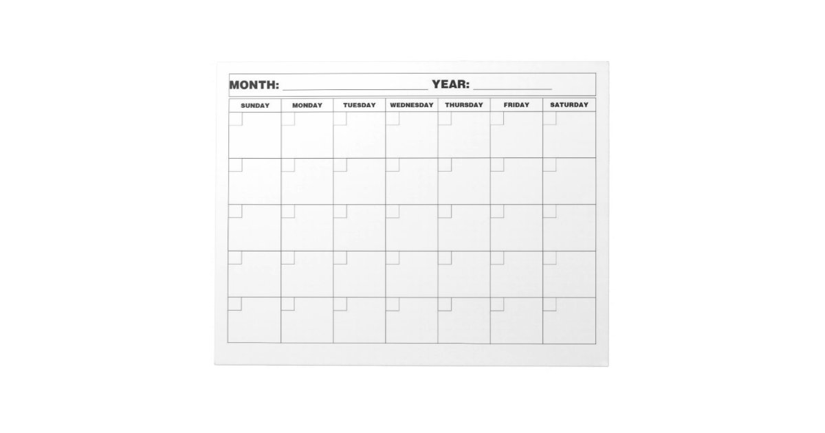 Calendrier vide minimal blocs notes | Zazzle