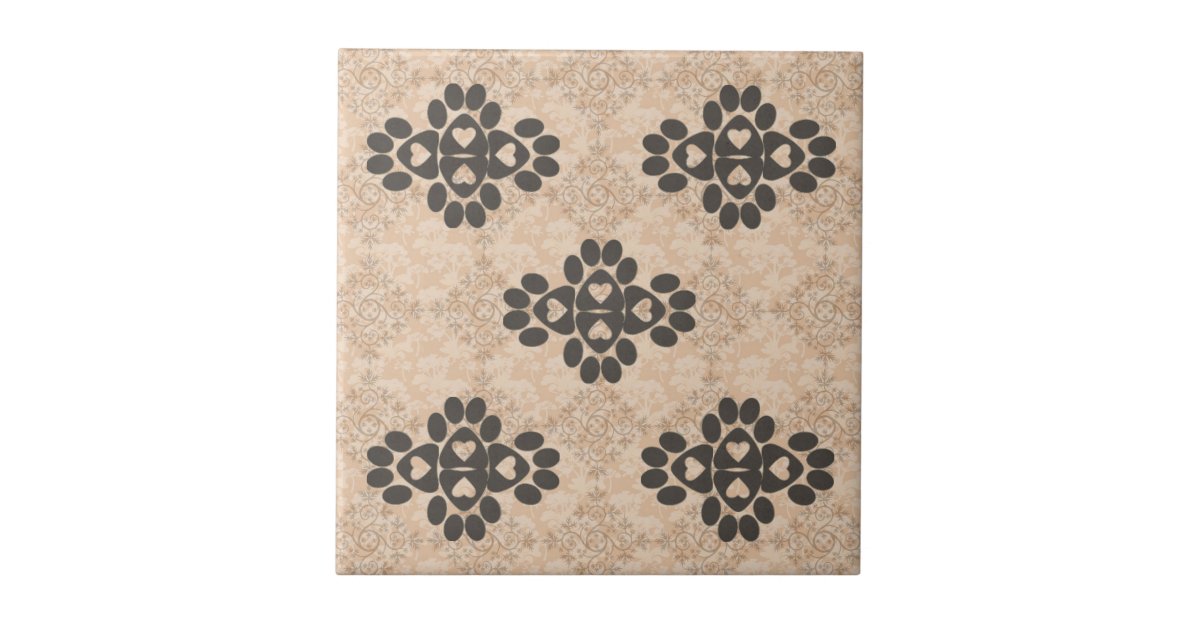 Carreau Paw Checkerboard Pentagon Design Hearts Brown | Zazzle.fr