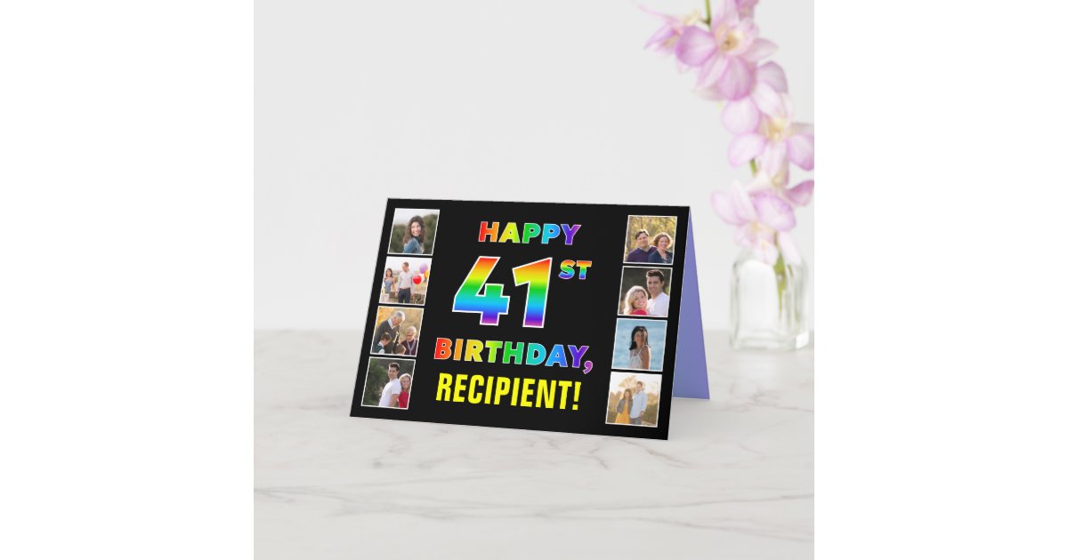 Carte 41e anniversaire : Rainbow Text, Custom Photos & N | Zazzle.fr