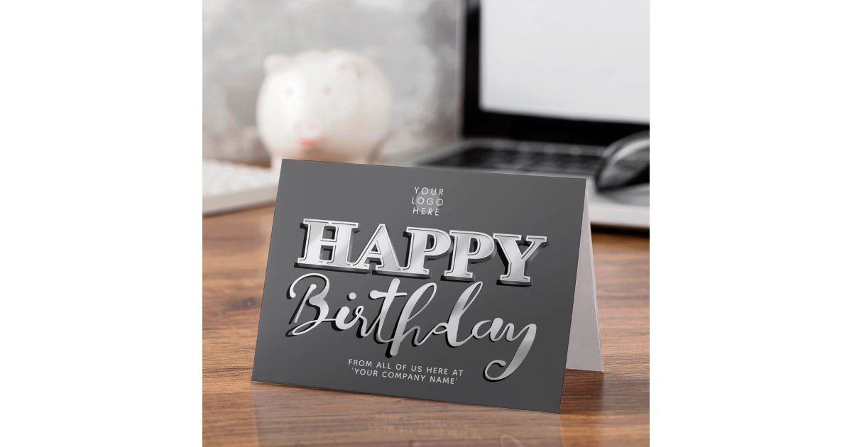 Carte Ajouter Logo Silver 3d Modern Grey Business Annive | Zazzle.fr