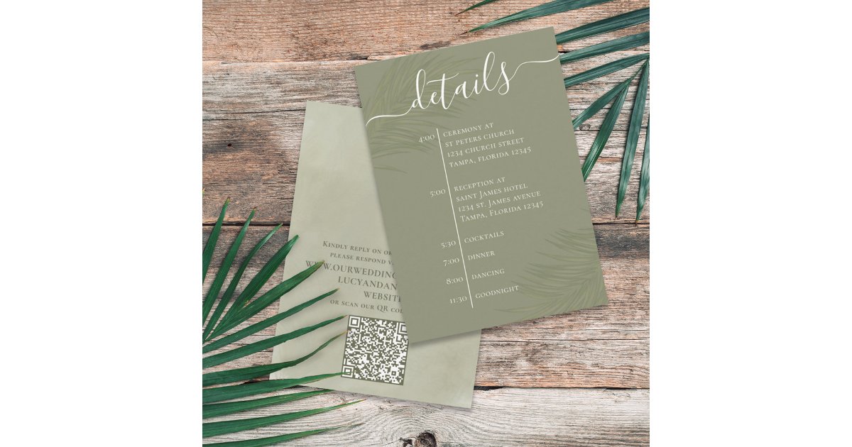 Carte D'accompagnement Botanical Palm Feuille Timeline QR Code détail ...