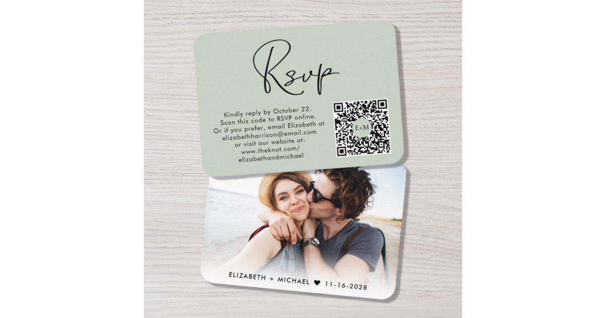 Carte D'accompagnement Élégante photo QR Code Mariage Sage RSVP | Zazzle.fr