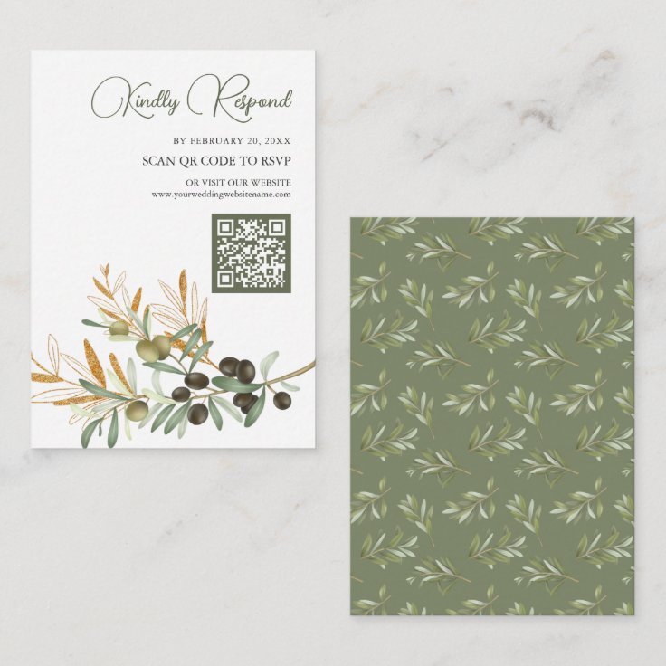 Carte D'accompagnement Olive Feuille Gold Branch QR Code RSVP Mariage ...