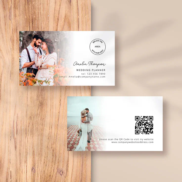 Carte De Visite 2 Photos Logo QR Code Wedding planner | Zazzle.fr
