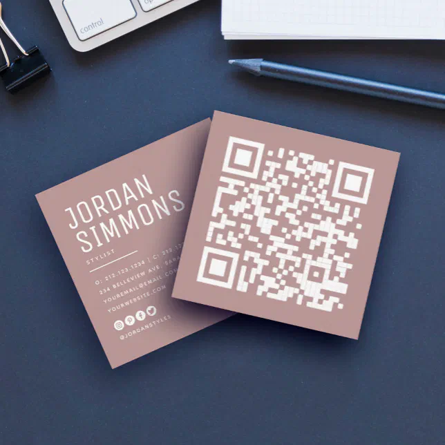 Carte De Visite Carré Code QR moderne Bold Simple Design Blush | Zazzle.fr