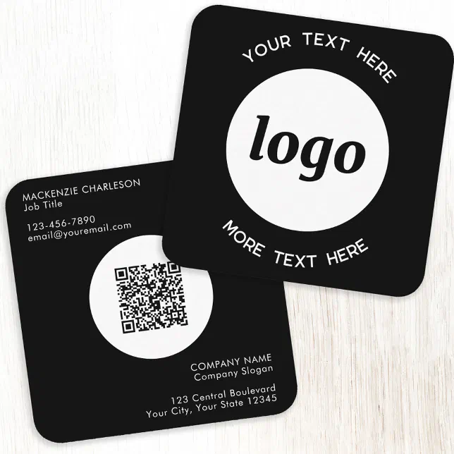 Carte De Visite Carré Logo simple et code QR texte noir | Zazzle.fr