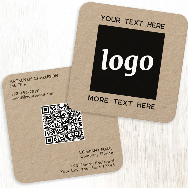 Carte De Visite Carré Logo simple et texte QR Code Kraft | Zazzle.fr