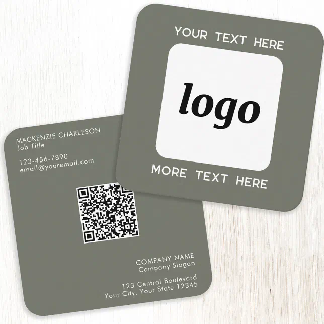 Carte De Visite Carré Logo simple et texte QR Code Sage vert | Zazzle.fr