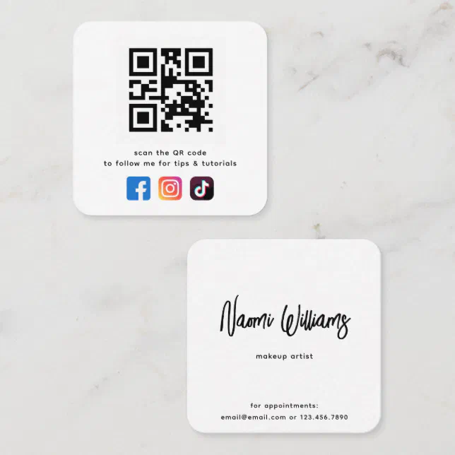 Carte De Visite Carré QR Code Social Media Icons Simple Moderne | Zazzle.fr