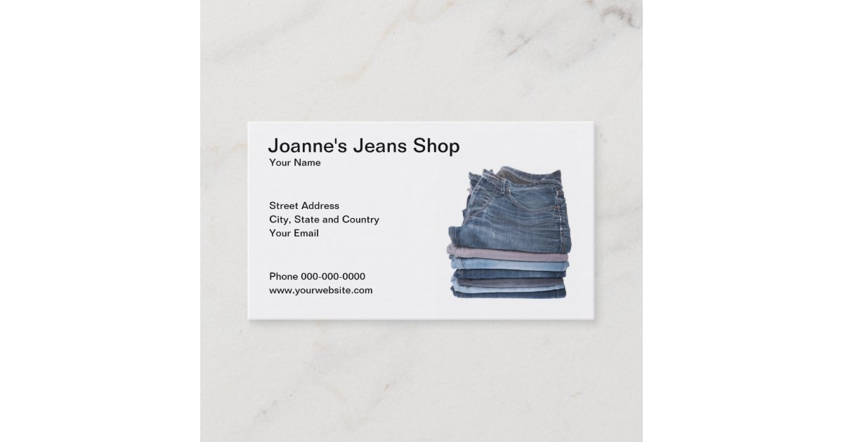 Carte de visite de magasin de jeans | Zazzle.fr