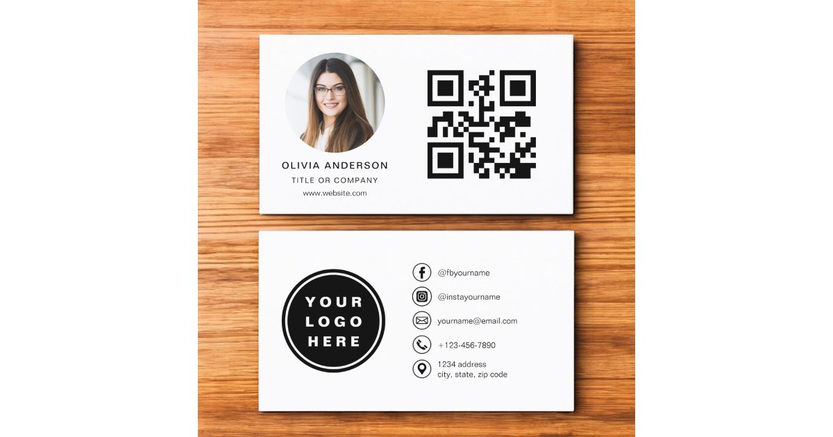 Carte De Visite Photo minimaliste moderne avec code QR Médias soci ...
