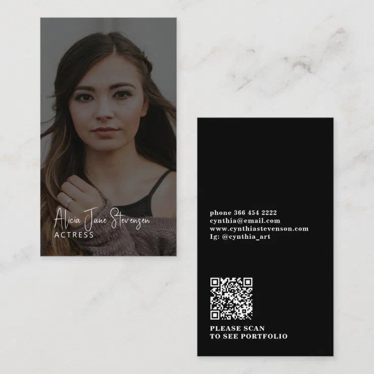 Carte De Visite Photo QR CODE actrice professionnelle moderne | Zazzle.fr