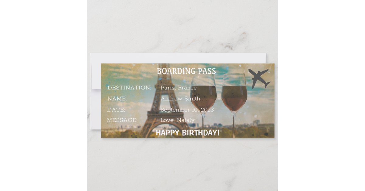 Carte d'embarquement Paris Anniversaire surprise | Zazzle.fr