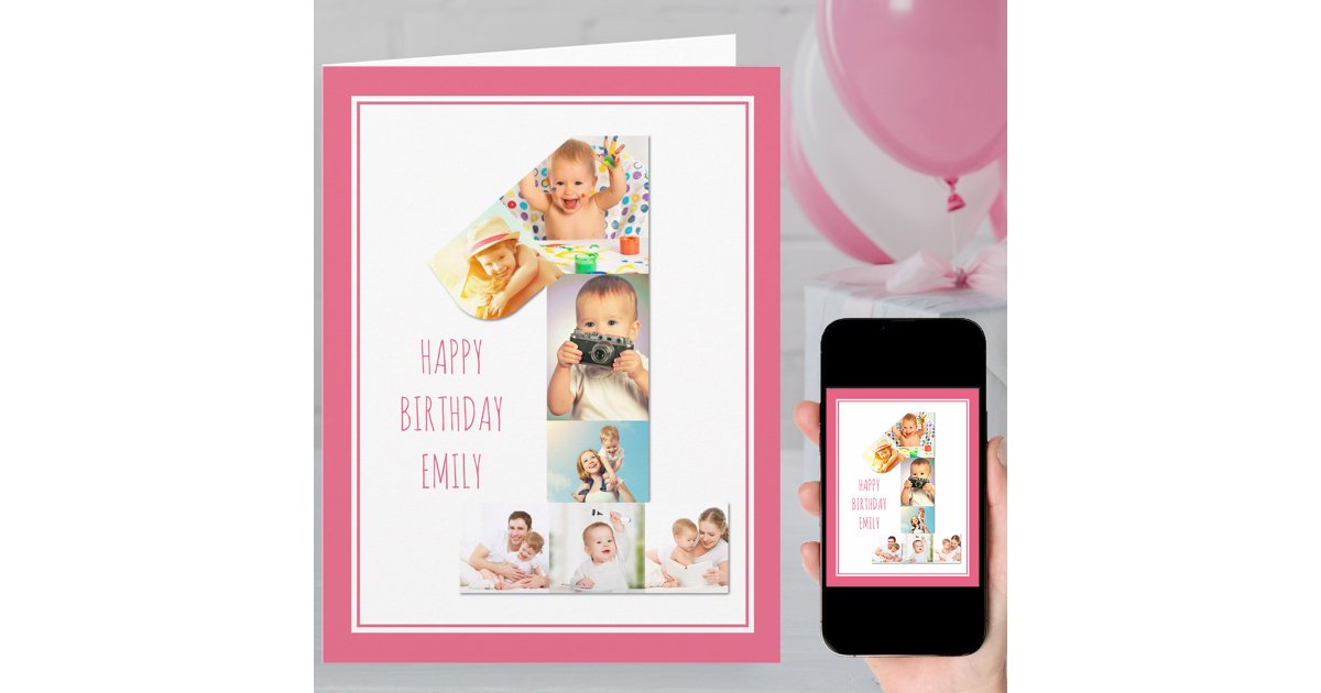 Carte Photo Collage Numéro 1 Premier anniversaire de la | Zazzle.fr
