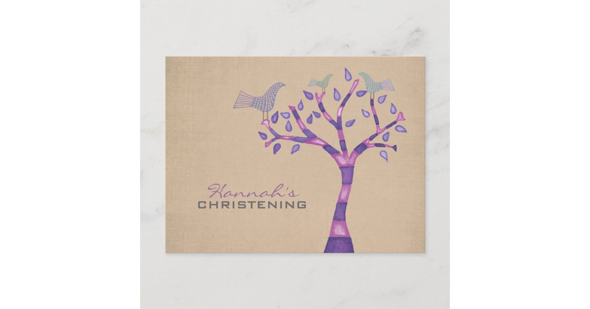 Carte Postale Faire-part Baptême Christening Bird Trio in Tree Party ...