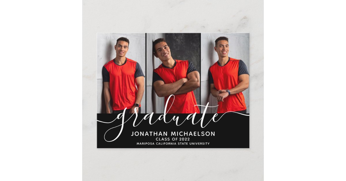 Carte Postale Faire-part Collage Photo Moderne 3 Photos Diplôme | Zazzle.fr