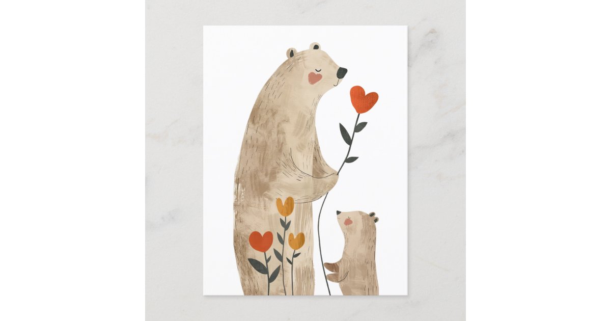 Carte Postale Illustration Mama Polar Bear & Cub Mat & Adorable | Zazzle.fr