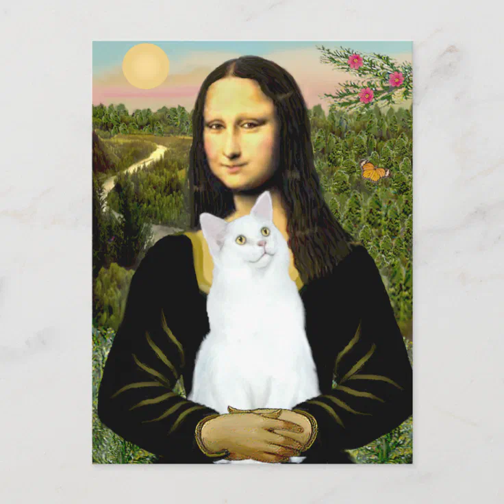 Carte Postale Mona Lisa et chat blanc | Zazzle.fr
