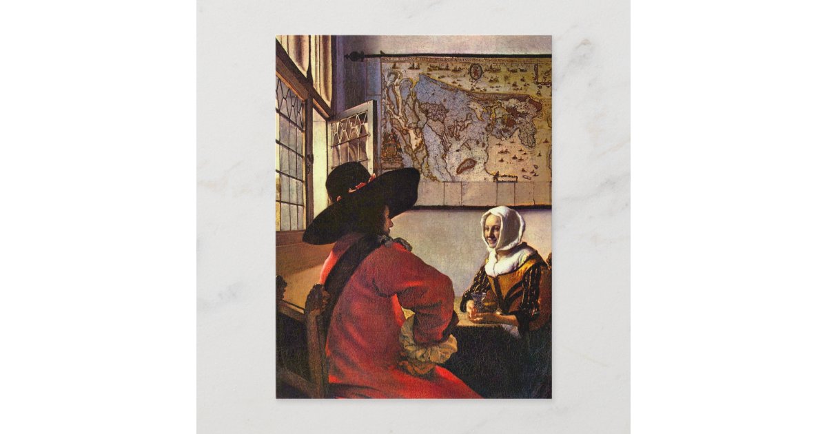 Carte Postale Soldat et fille souriant par Johannes Vermeer | Zazzle.fr