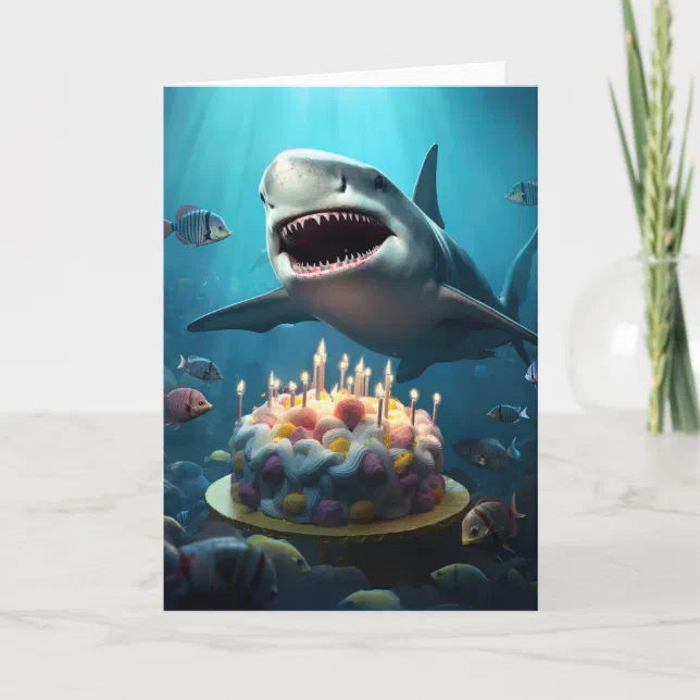 Carte Requin avec un gâteau d'anniversaire | Zazzle.fr