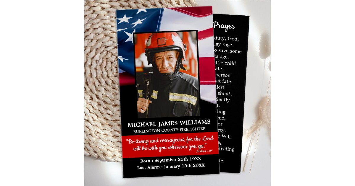 Cartes De Visite Fireman Prière Memorial Firefighter Funeral Card ...