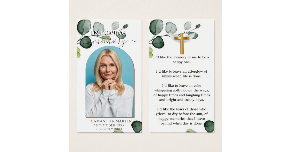 Cartes De Visite Photo Beau Signet funéraire commémoratif | Zazzle.fr