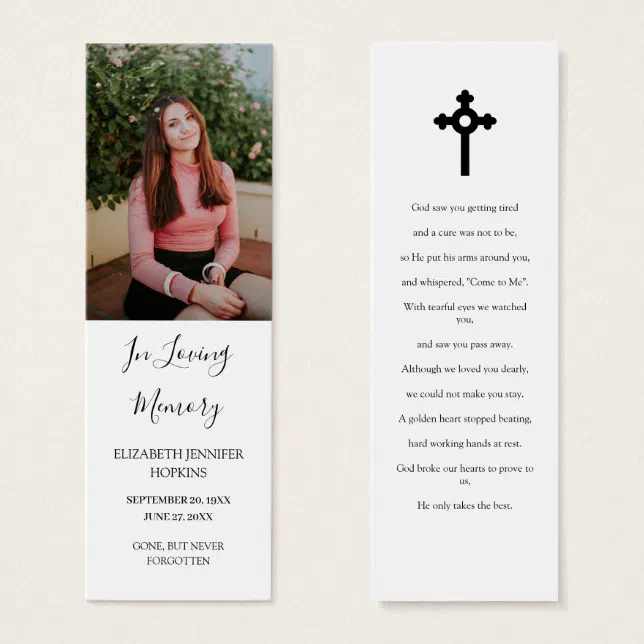 Cartes De Visite Photo Funeral Memorial Poem Signet Card | Zazzle.fr