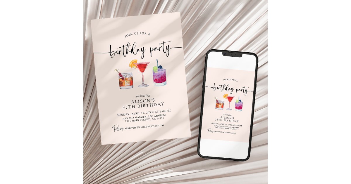 Cocktail Anniversaire Calligraphie Invitation | Zazzle.fr