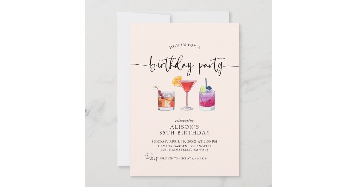 Cocktail Anniversaire Calligraphie Invitation | Zazzle.fr